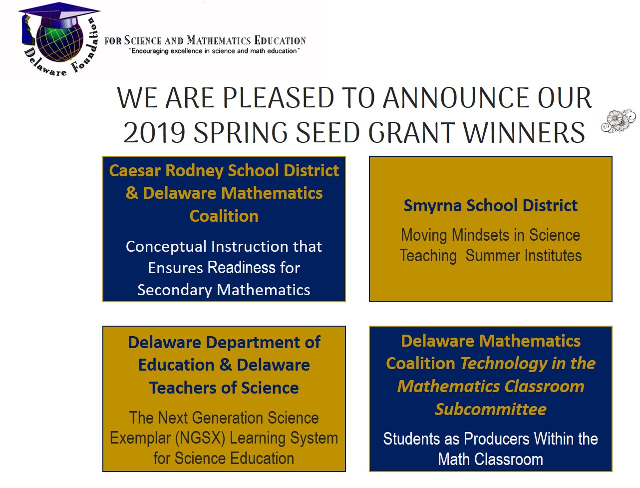 2019 Spring Seed Grant Winners Announced | DFSME